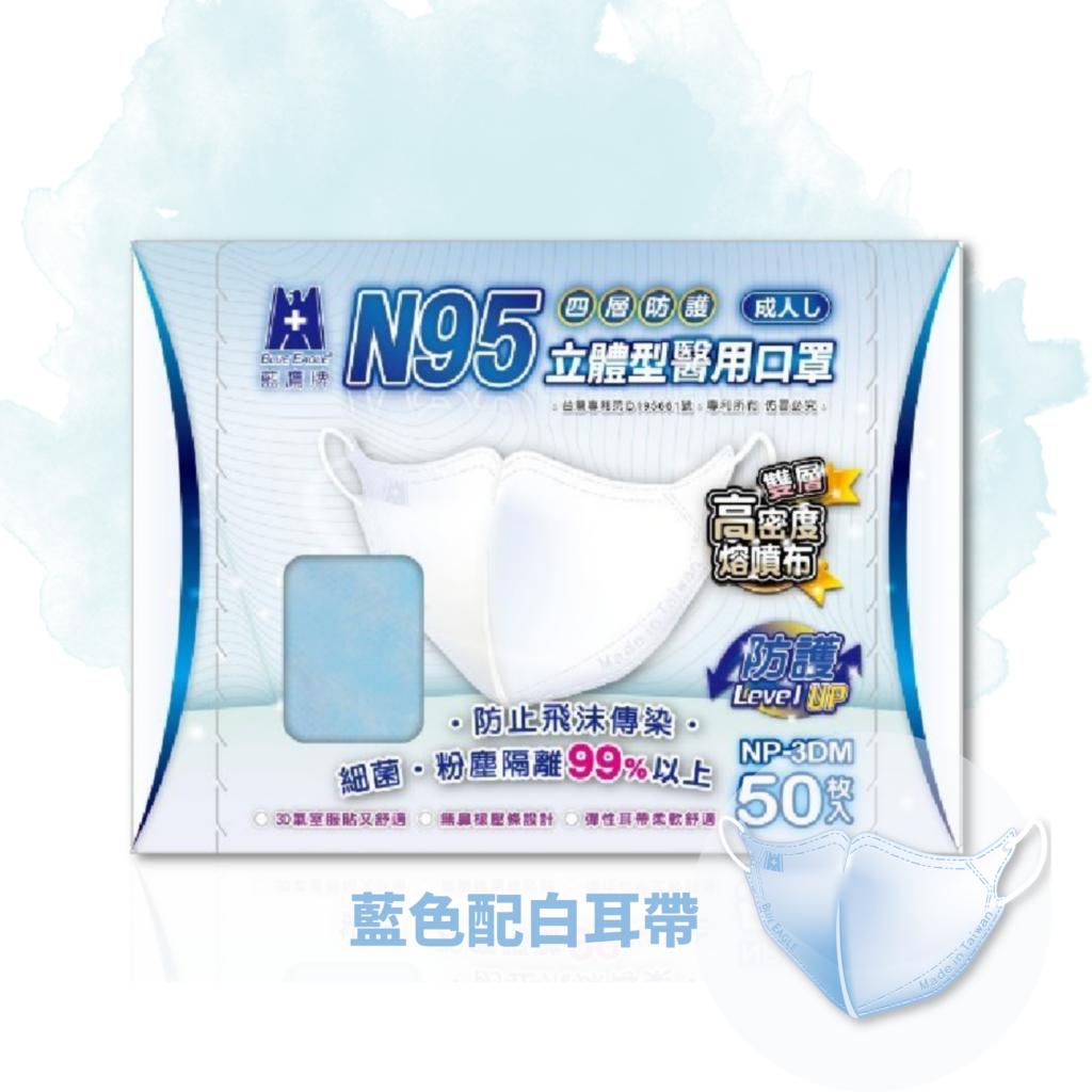 Blue Eagle - 3D Adult N95 Medical Masks (50 pcs) - Blue Color - MDD HK